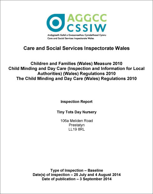 Inspection Reports – TINY TOTS Day Nursery & Out of School Club – Prestatyn